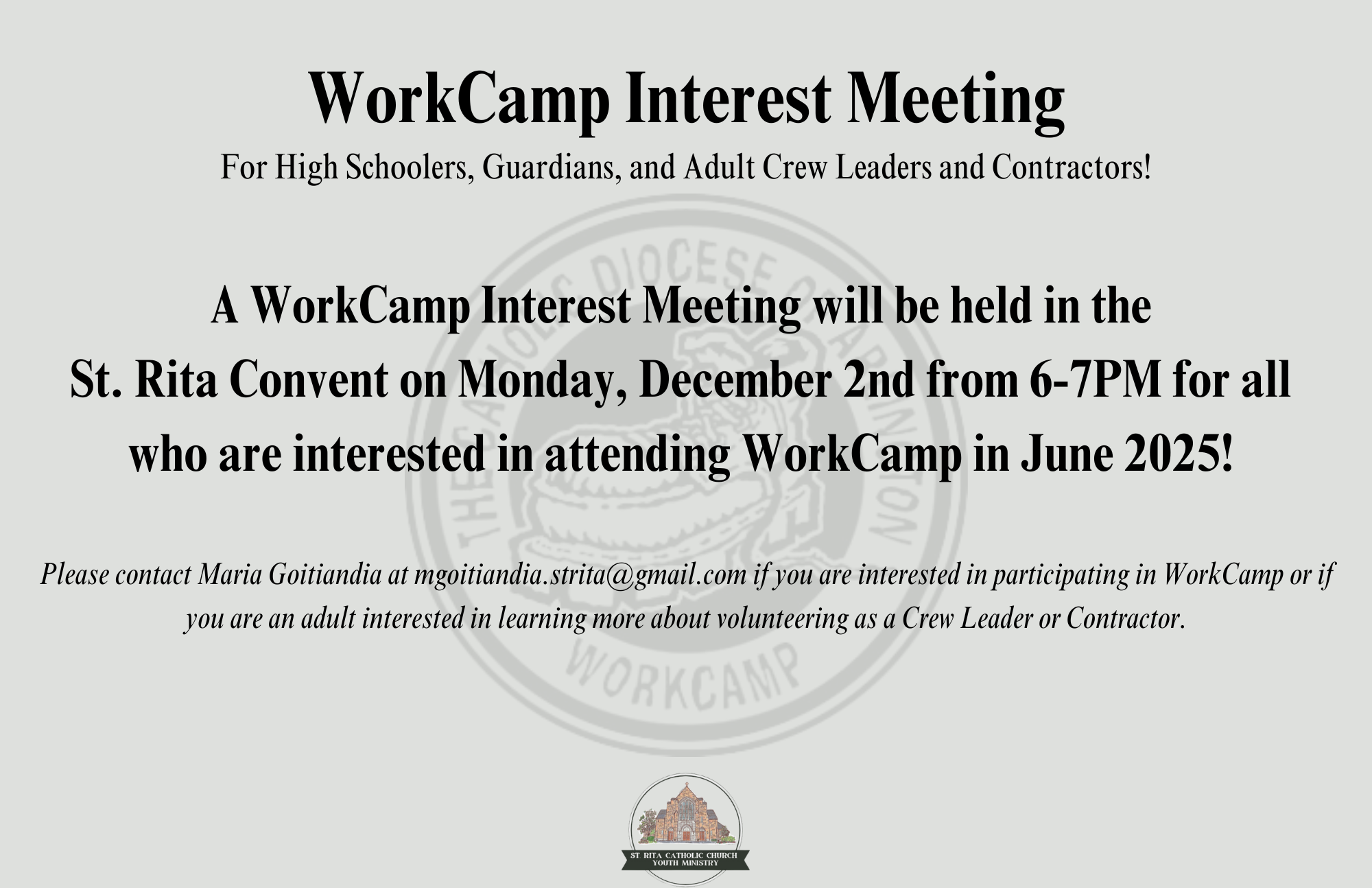 WORKCAMP INTEREST MEETING – Saint Rita Catholic Church