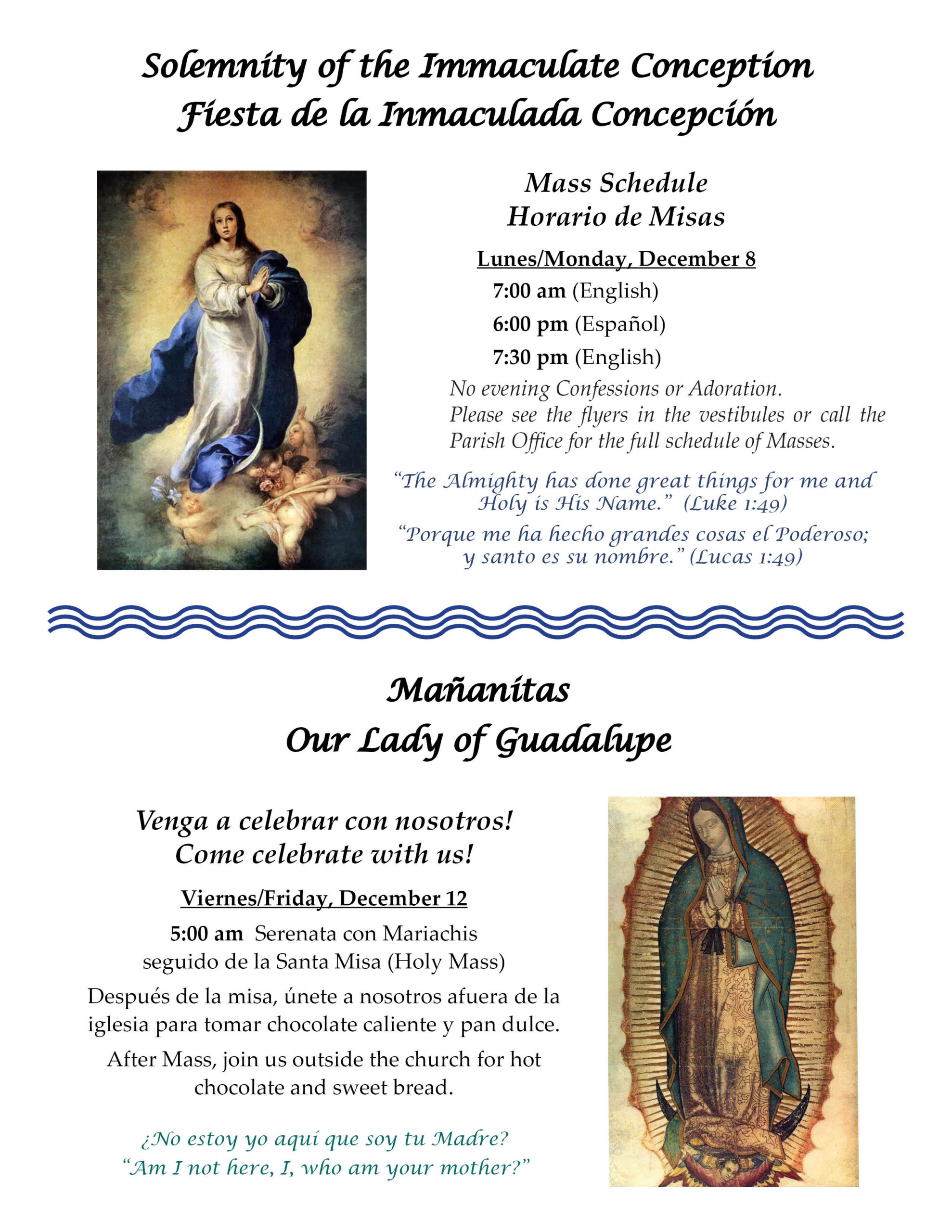 Immaculate Conception and Our Lady of Guadalupe English and Spanish for ...